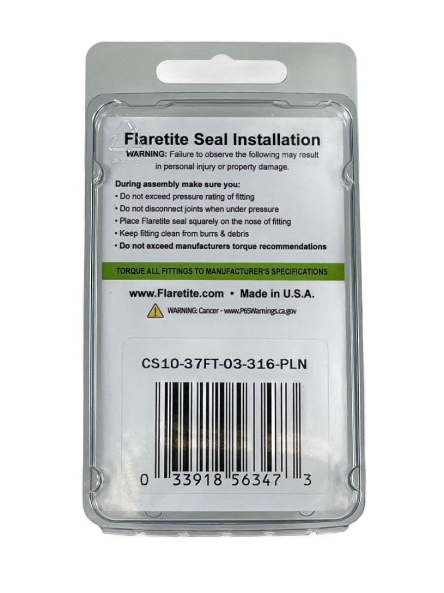 3/16" (-03), Clam Shell of 10 seals, 37° JIC 316 Stainless Steel Plain ...