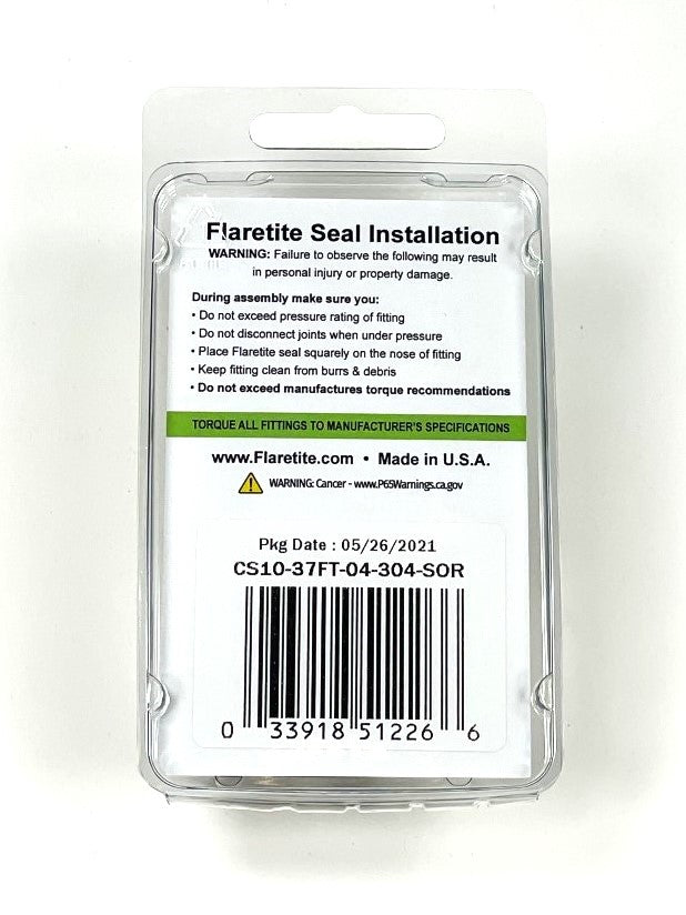 1/4" (-04), Clam Shell of 10 seals, 37° JIC 304 Stainless Steel Loctit ...