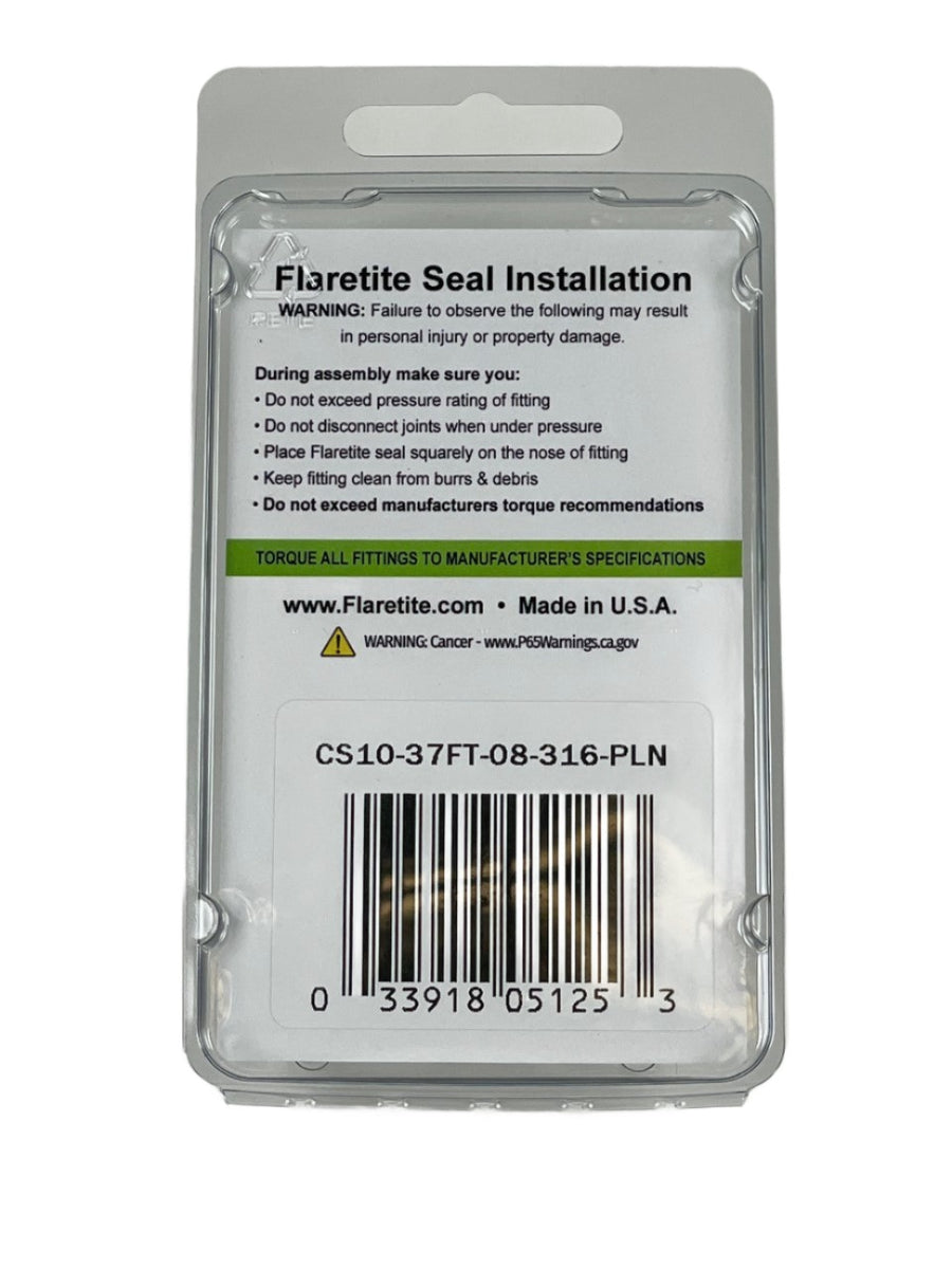 1/2" (-08), Clam Shell of 10 seals, 37° JIC 316 Stainless Steel Plain ...