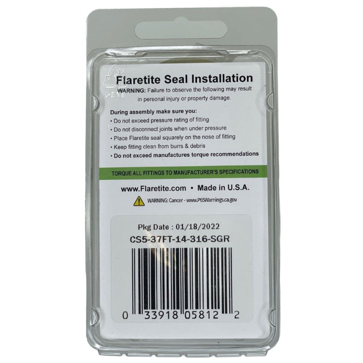 7/8" (-14) Clam Shell of 5 seals, 37° JIC 316 Stainless Steel Loctite ...